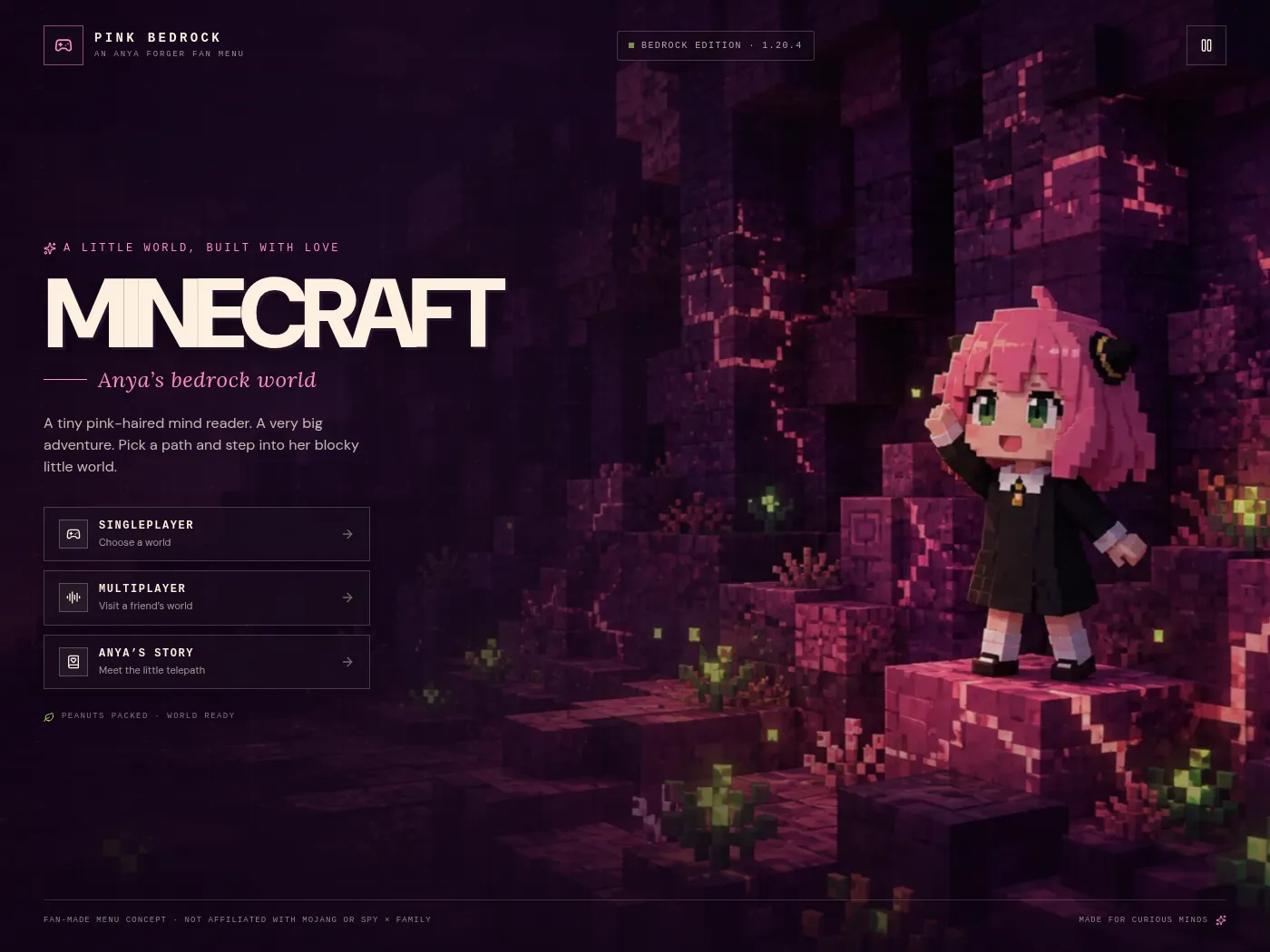 Anya Bedrock Animated Menu