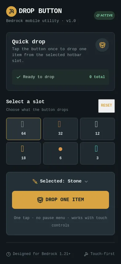 Bedrock Drop Button Mod