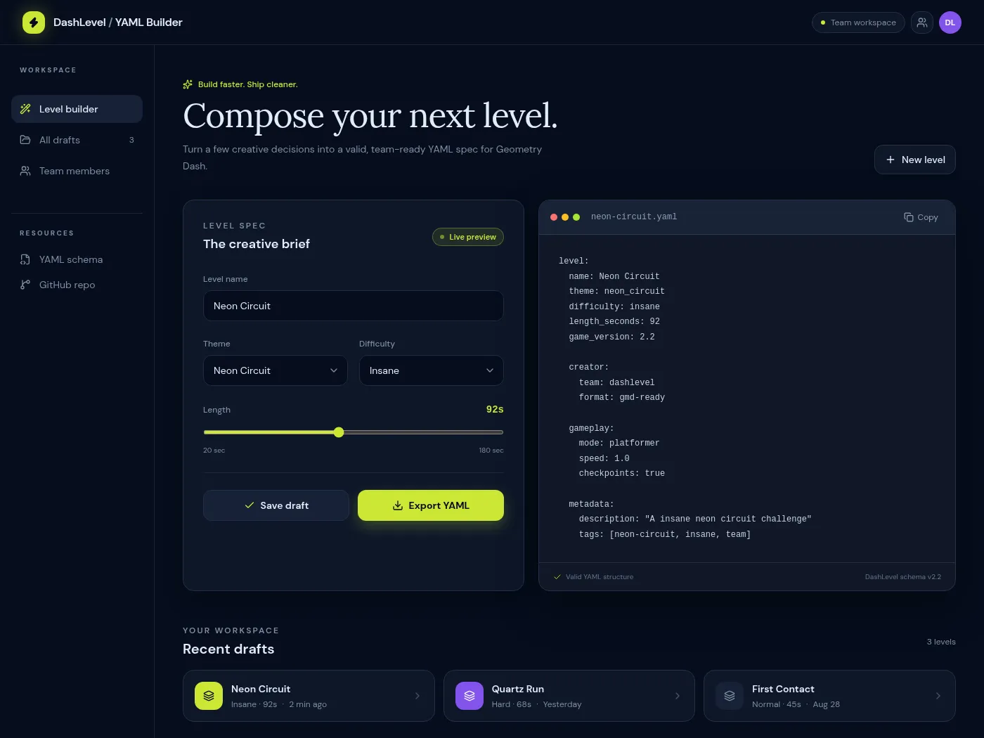 DashLevel YAML Builder
