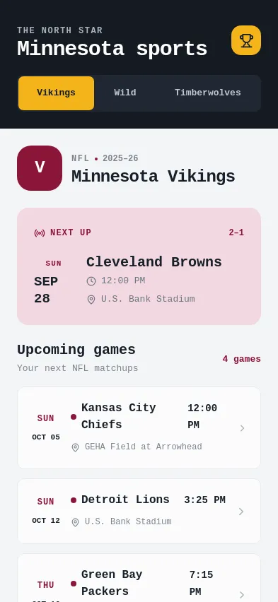 Minnesota Sports Scheduler