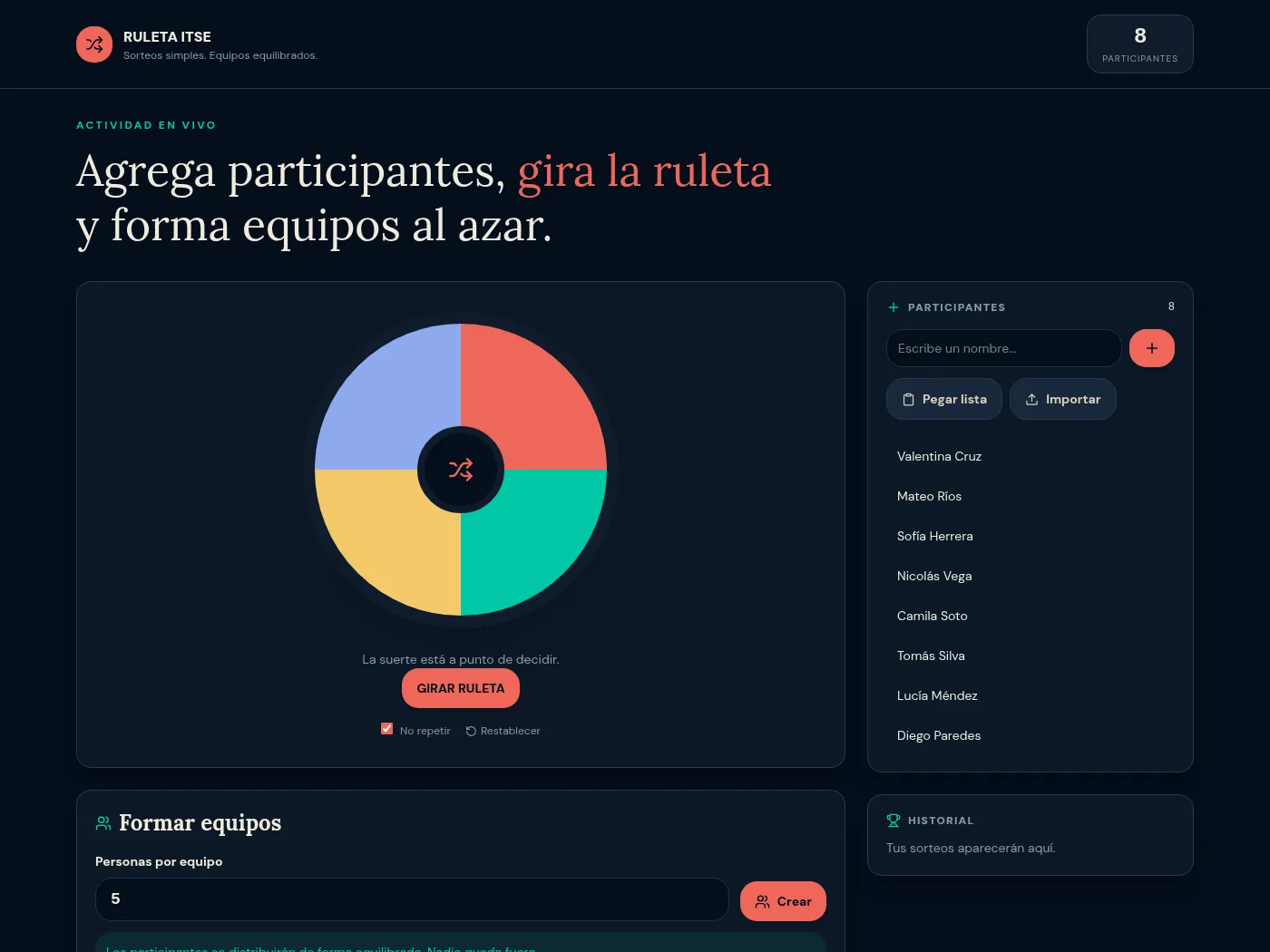 Ruleta de Equipos Web