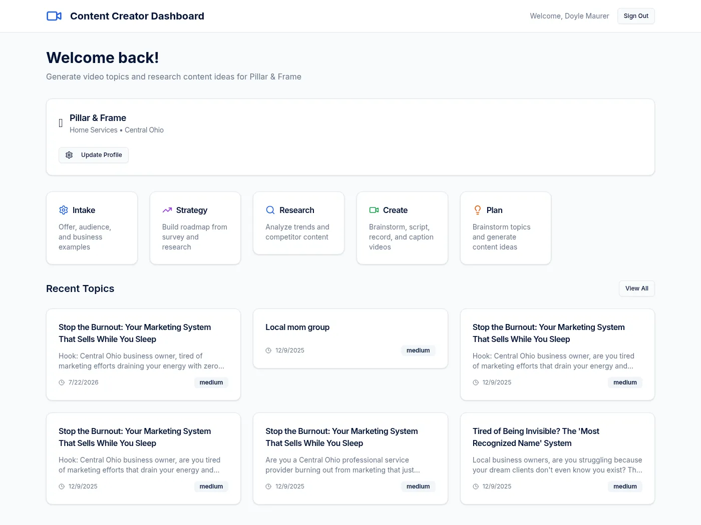 Local Business Content Creation Dashboard