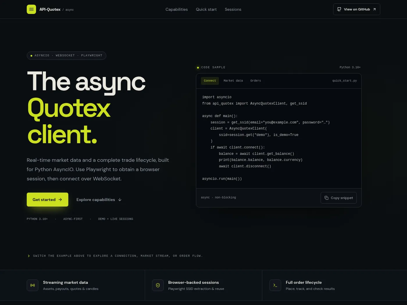Quotex Async WebSocket Client