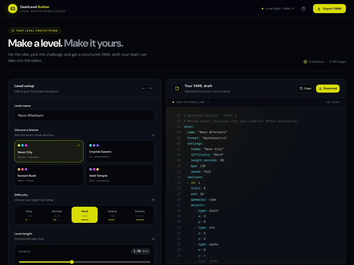 DashLevel YAML Builder