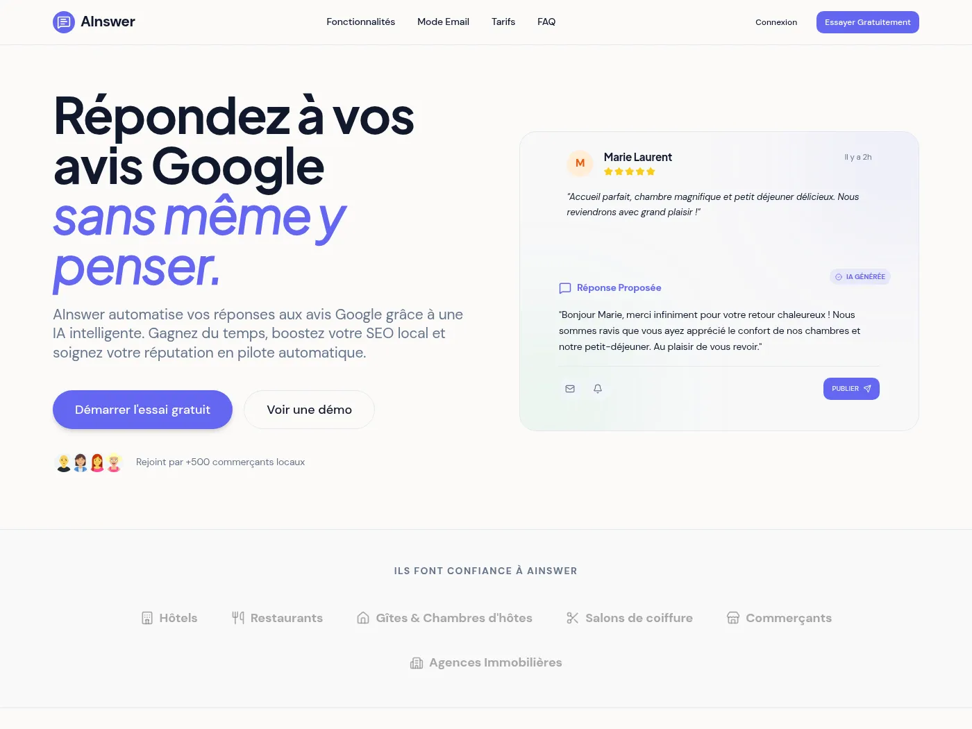 AInswer SaaS Landing Page