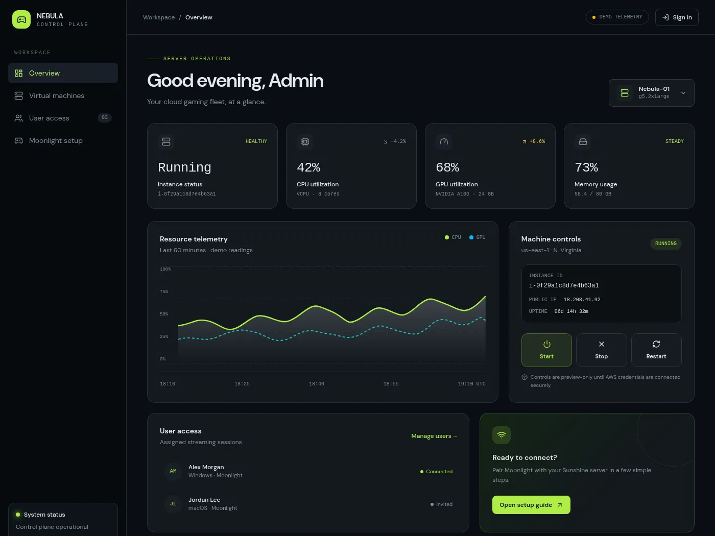 Cloud Gaming Admin Portal