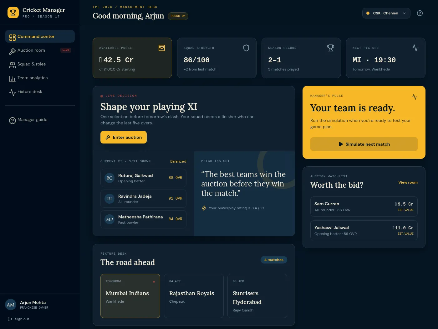 Cricket Manager Pro