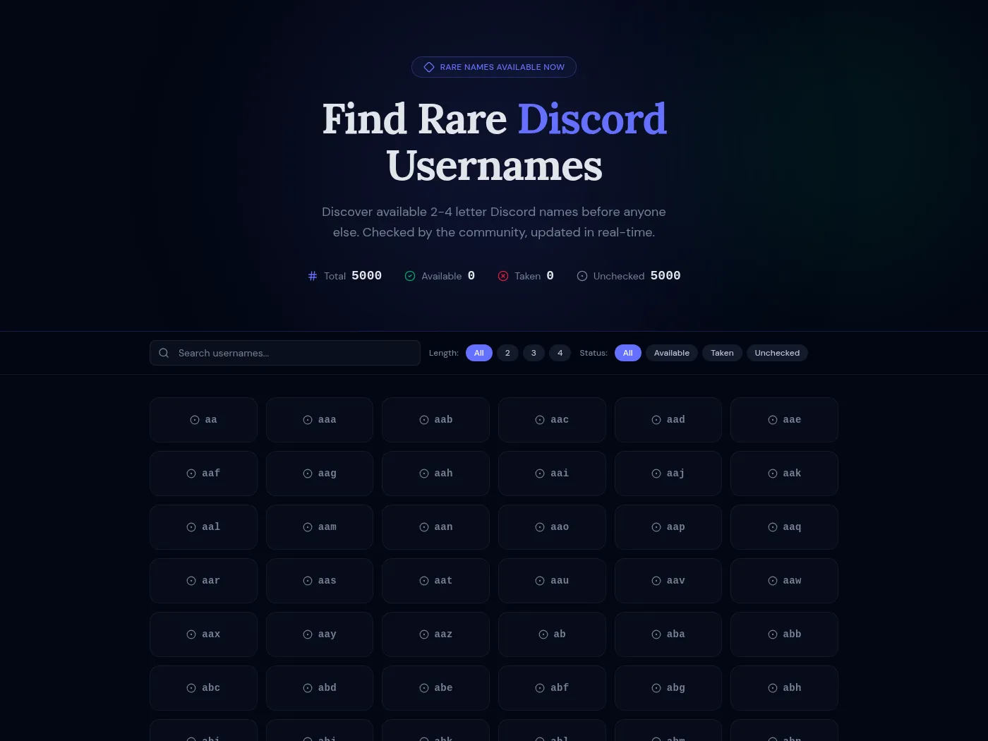 Rare Discord Username Finder