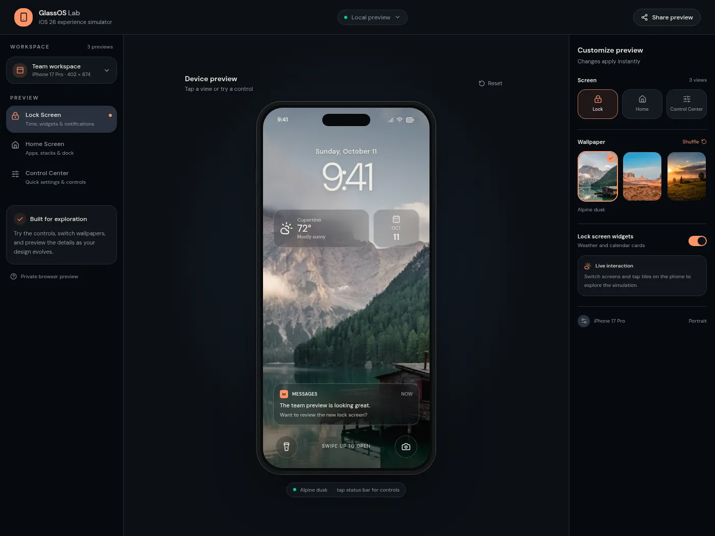 iOS 26 Web Simulator