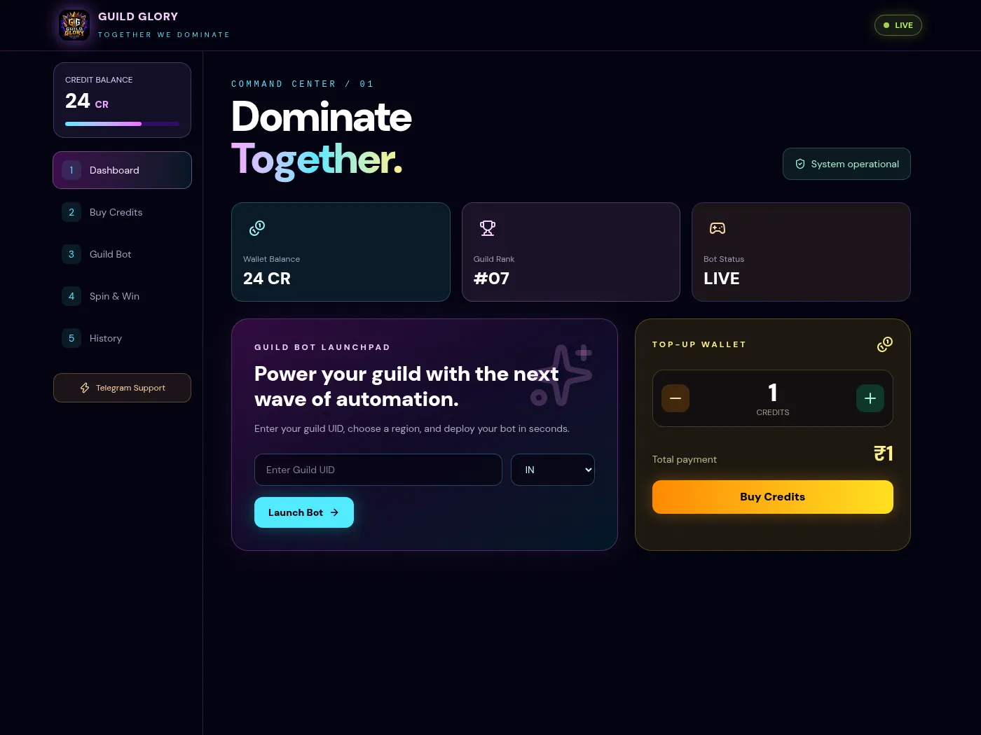 Glory Bot Gaming Portal