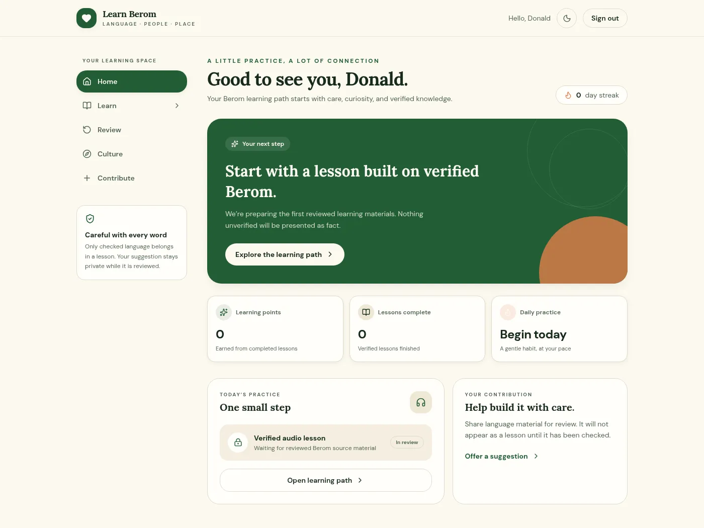 Learn Berom PWA