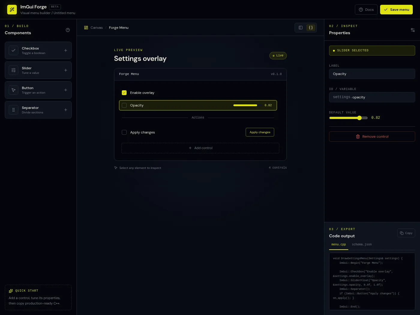 ImGui GUI Builder