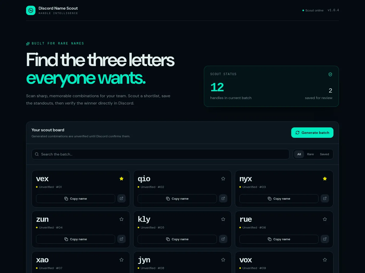Discord Name Scout