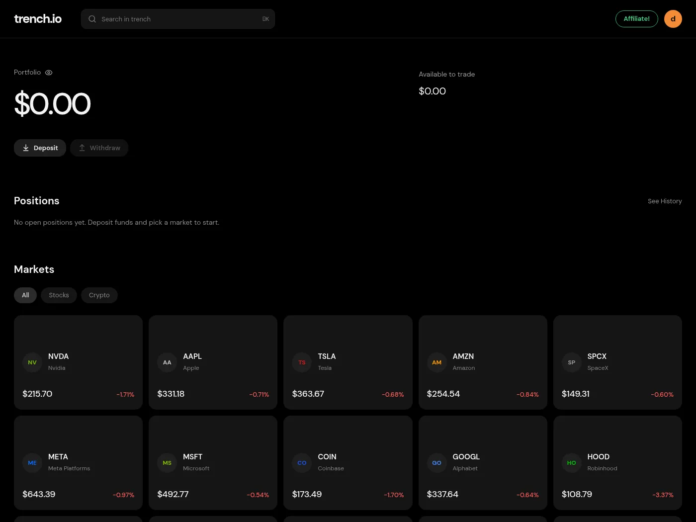 Trench.io UI Replica