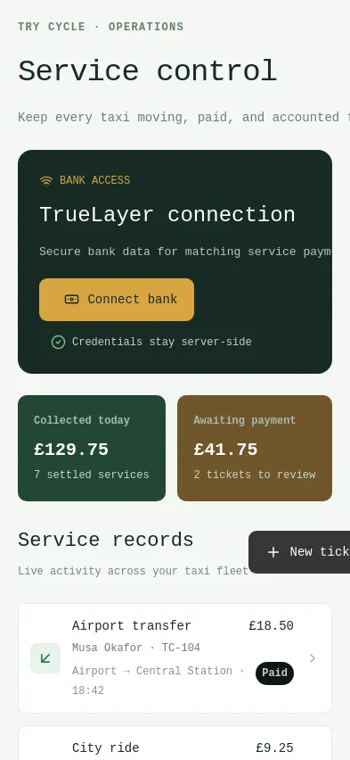 TryCycle Ticket Service App