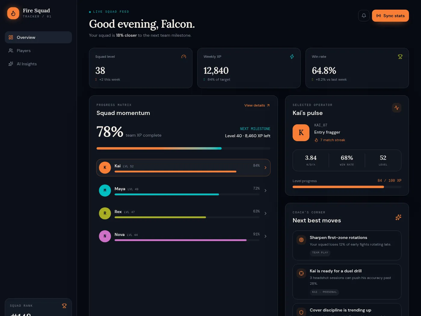 Fire Squad Progress Tracker