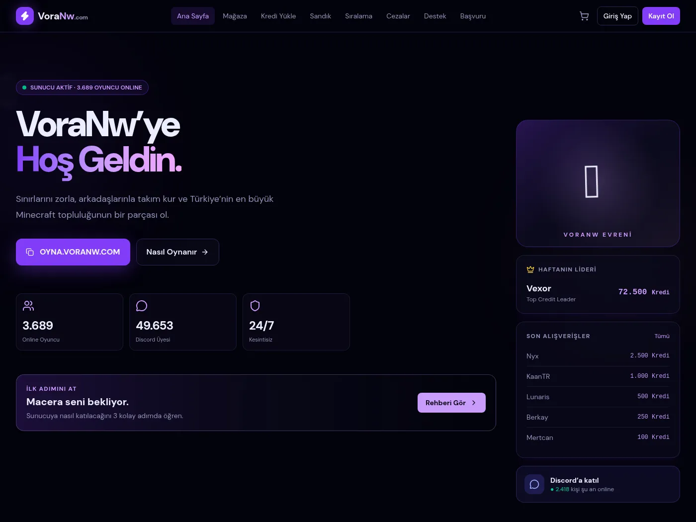 VoraNw Minecraft Server Site