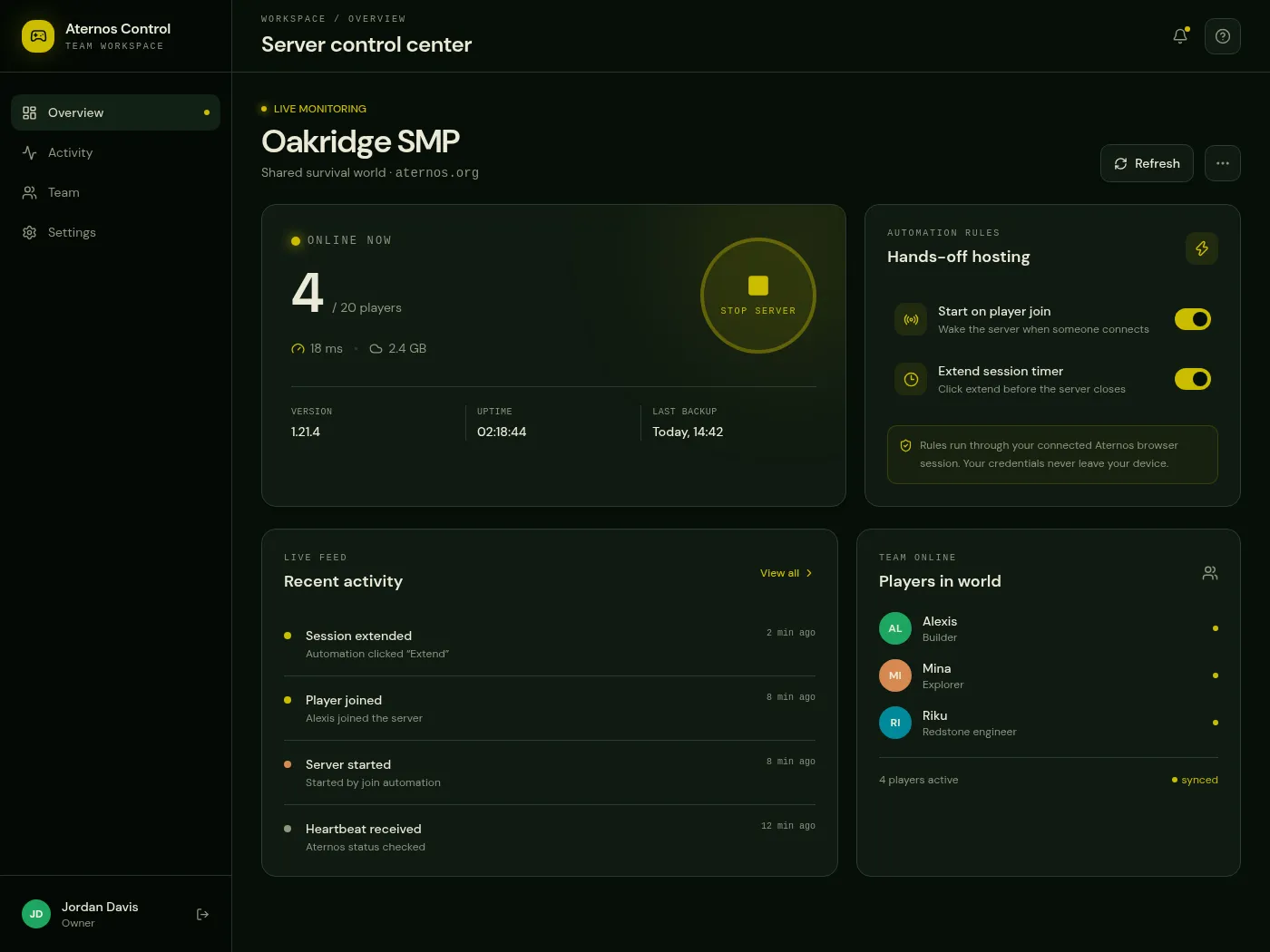 Aternos Server Control