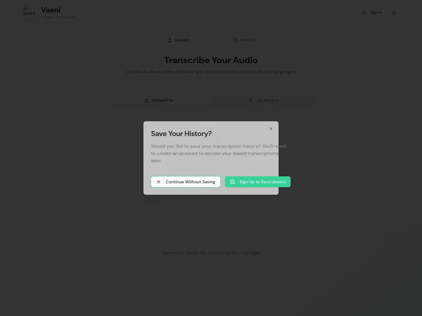 Vaani - AI Audio Transcriber