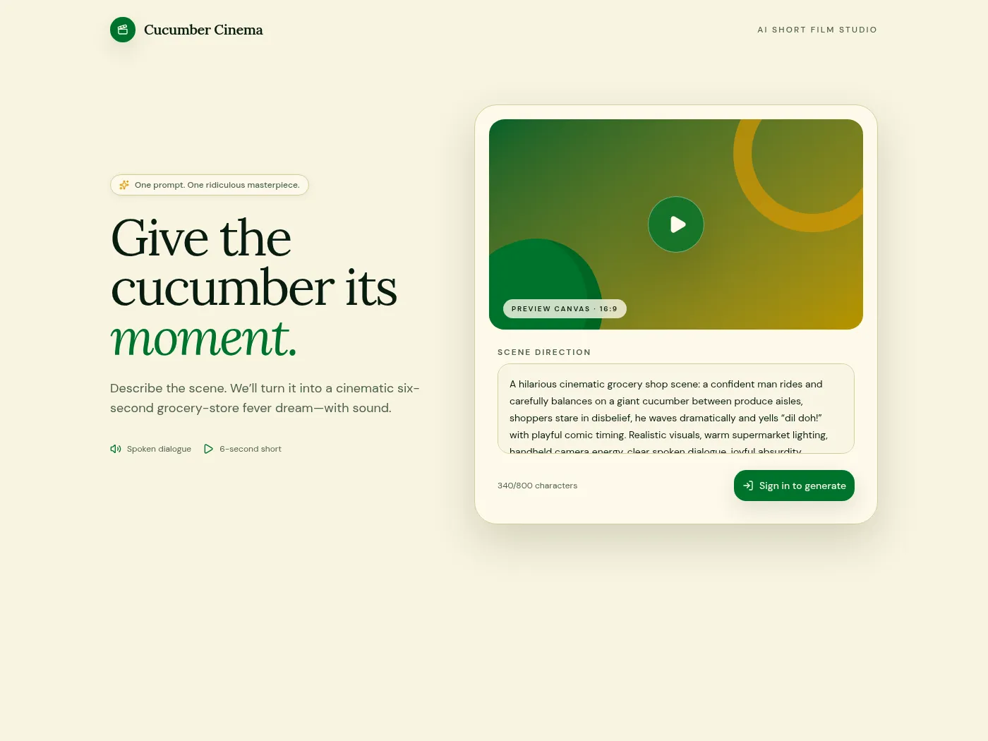 Cucumber Ride Video Gen