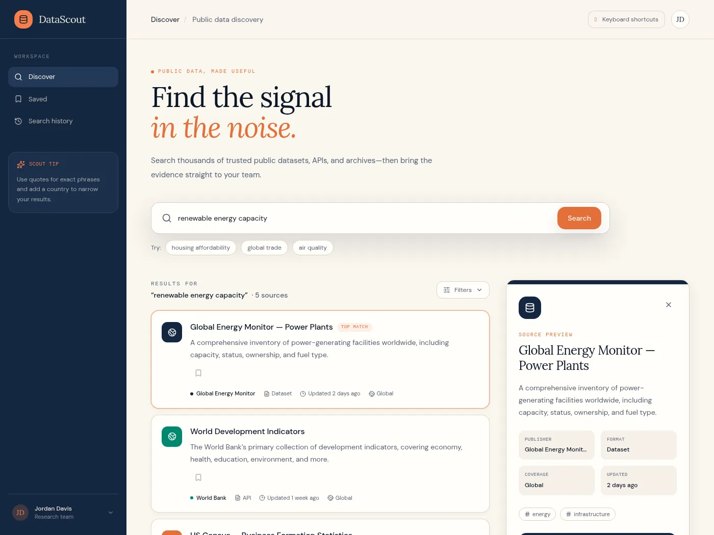 DataScout Search Engine