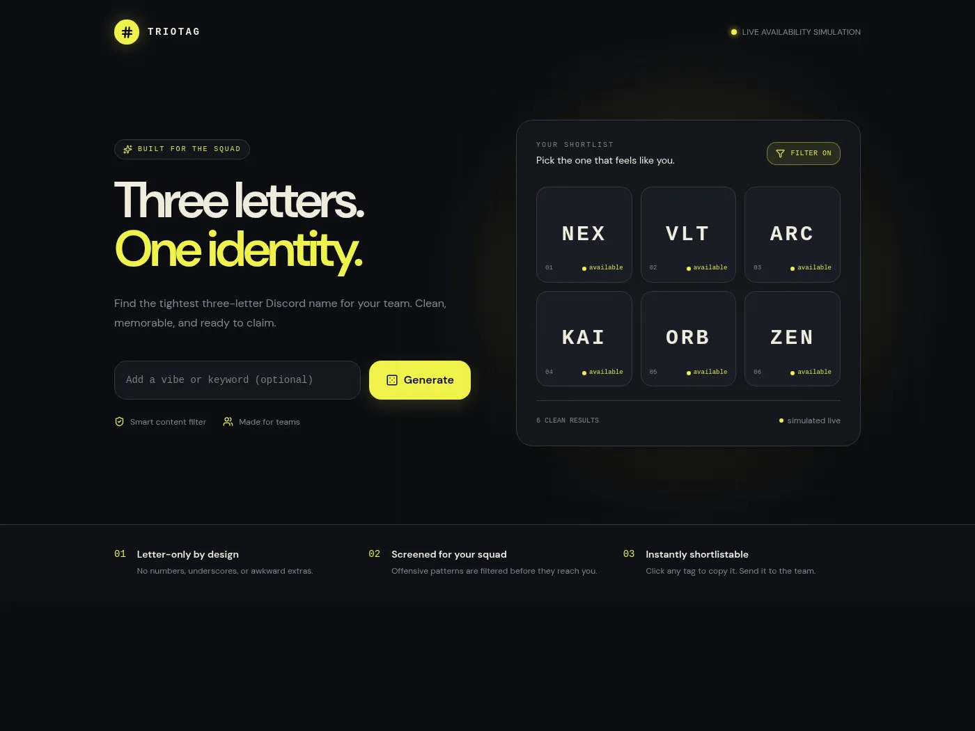 TrioTag Discord Name Generator