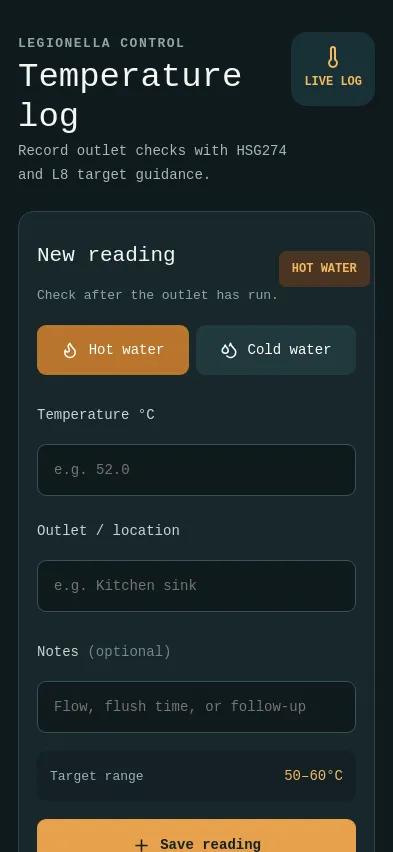 Legionella Temp Tracker