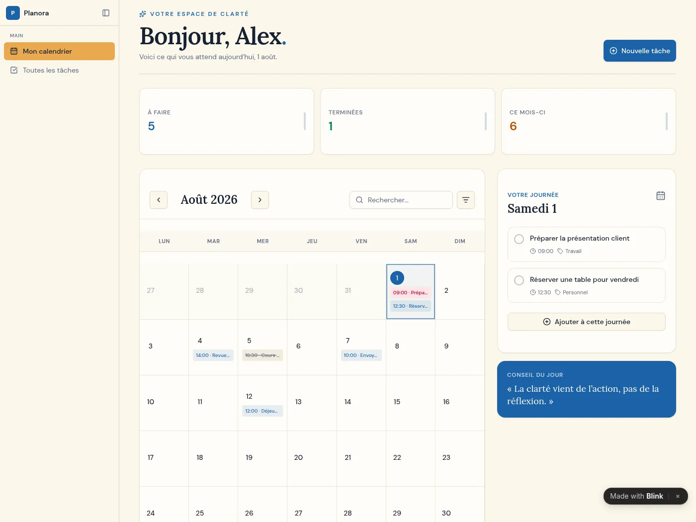 Tâches Calendrier Pro