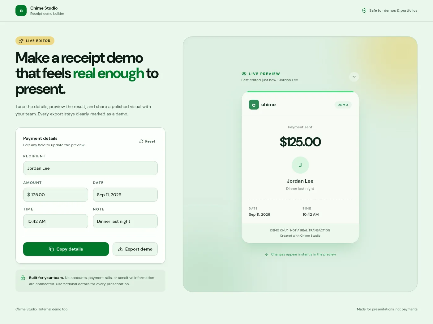 Chime Receipt Generator