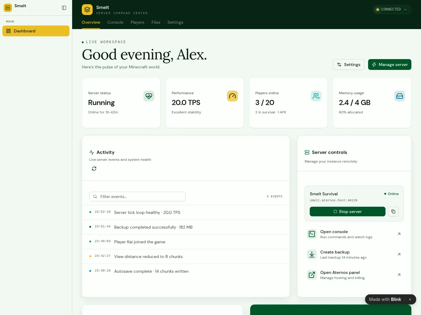 Smelt Server Dashboard
