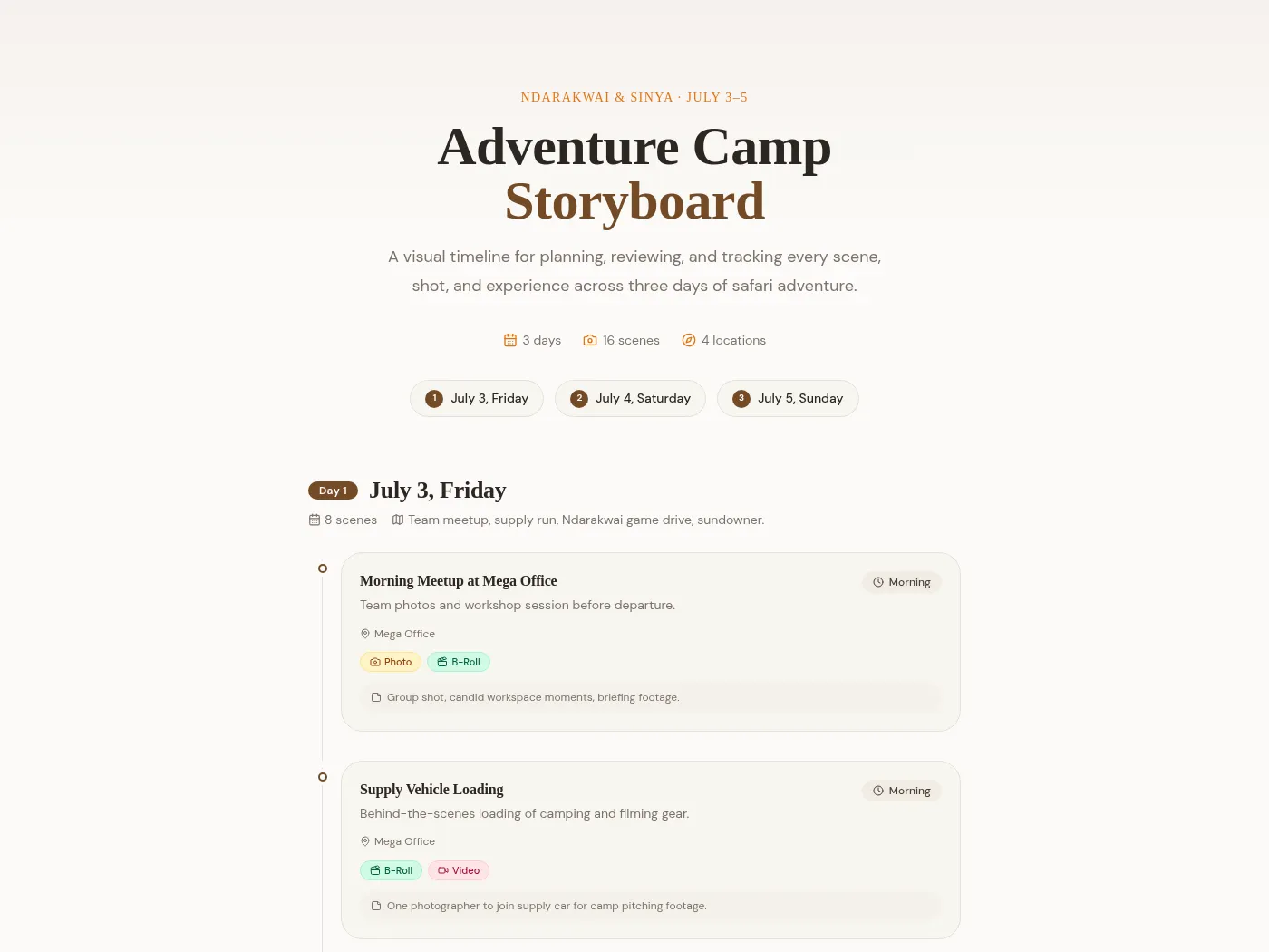 Adventure Camp Storyboard