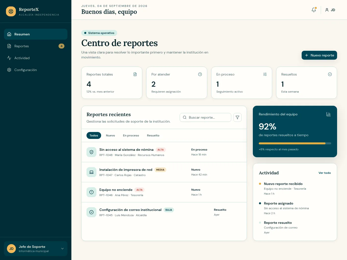 ReporteX Soporte Web