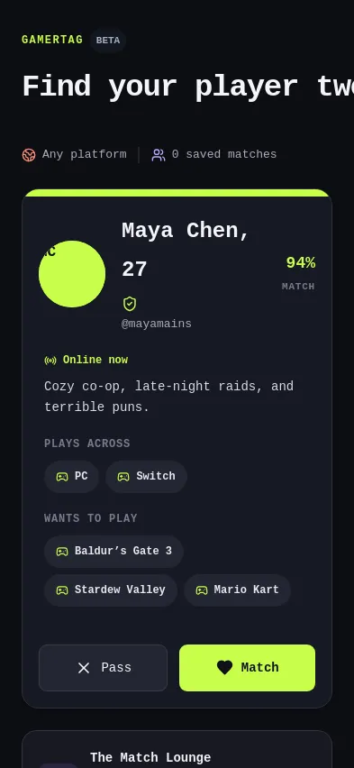GamerTag Match Lounge