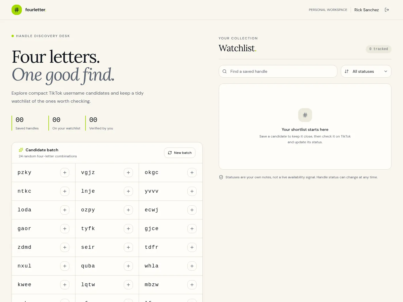 FourLetter Handle Finder