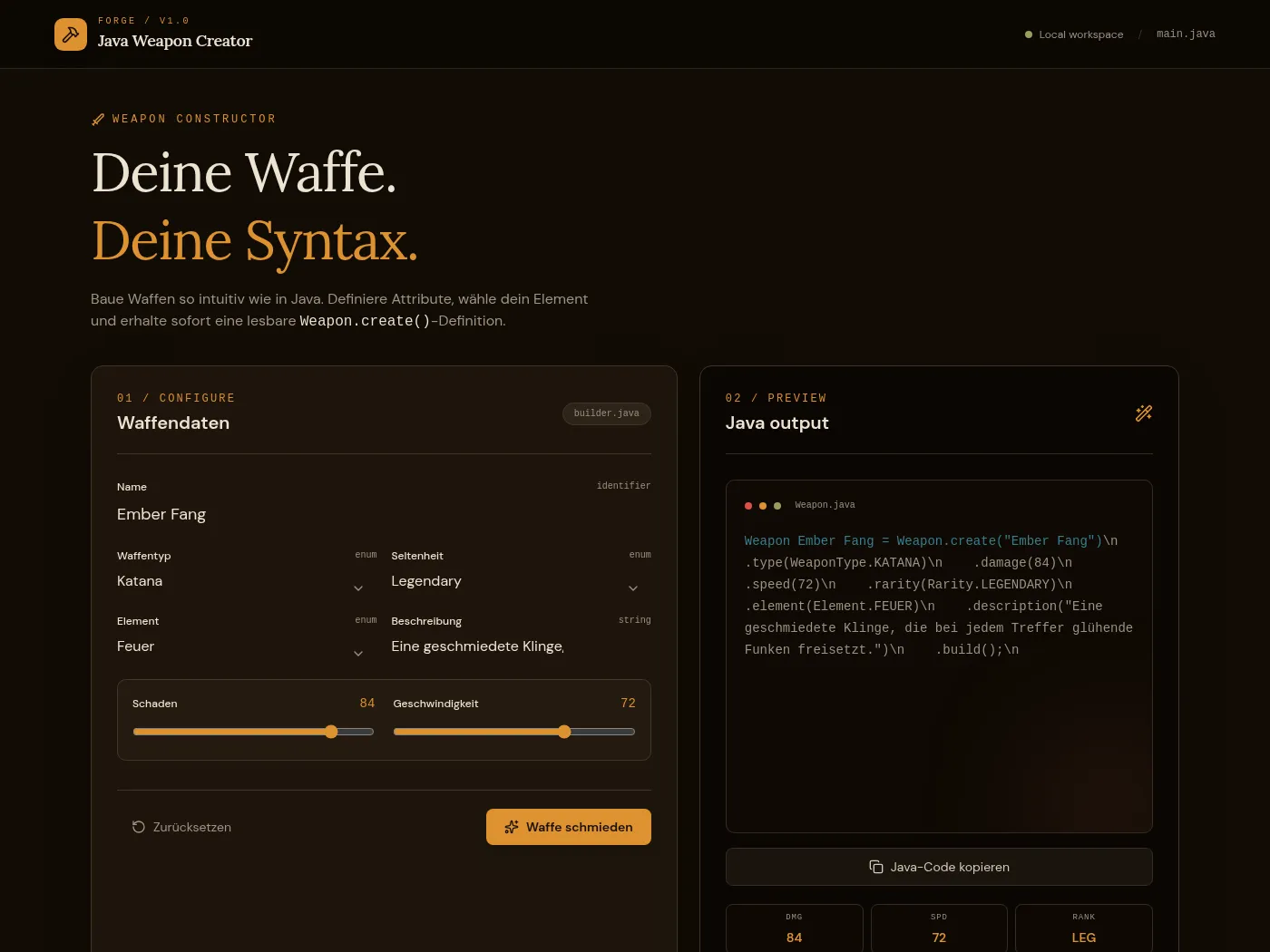 Java-Like Weapon Creator