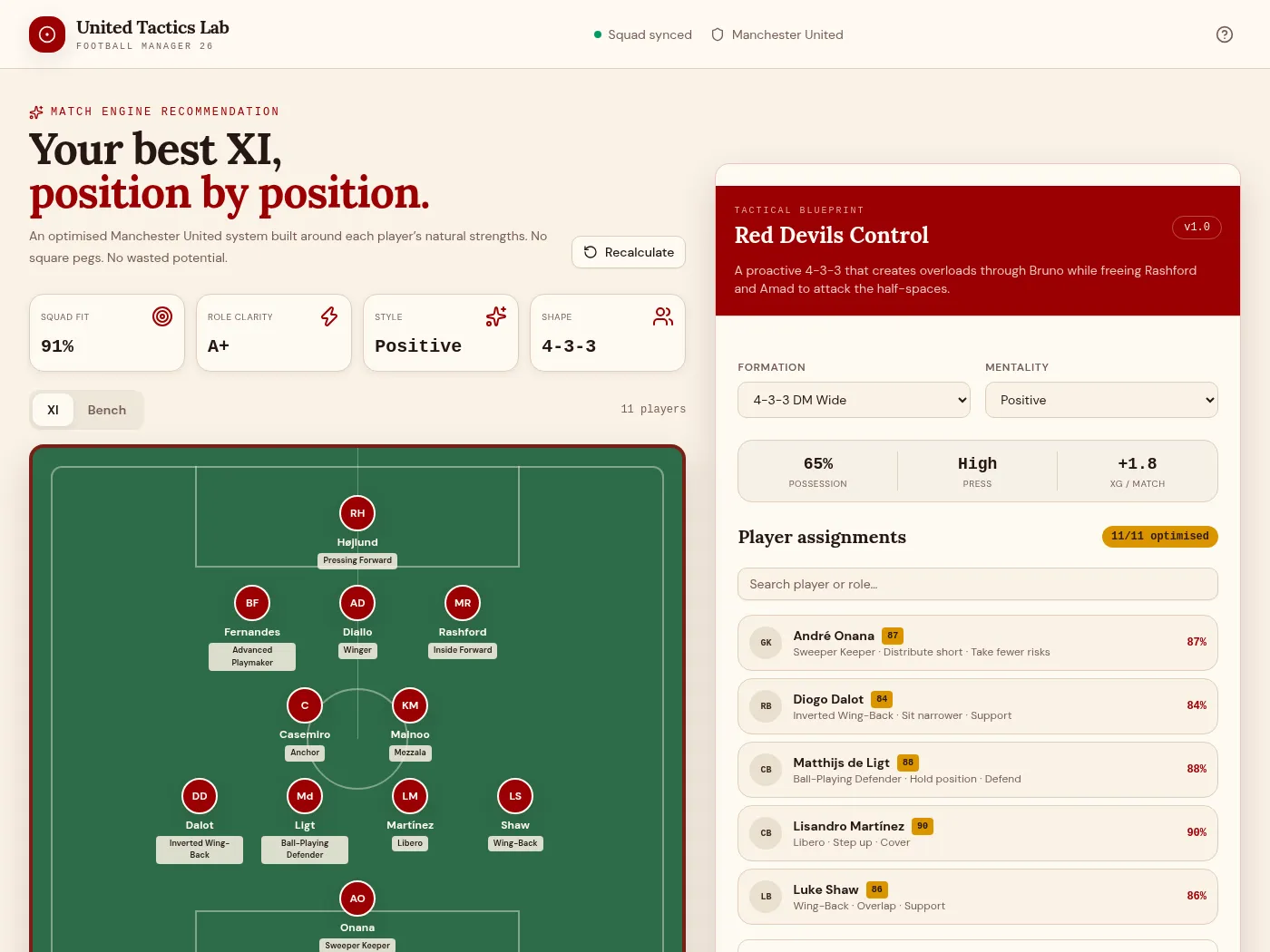 Man Utd Tactics Optimizer