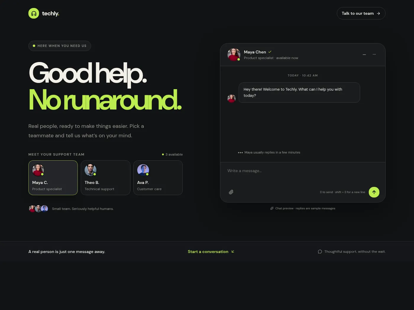 Techly Chat Landing Page