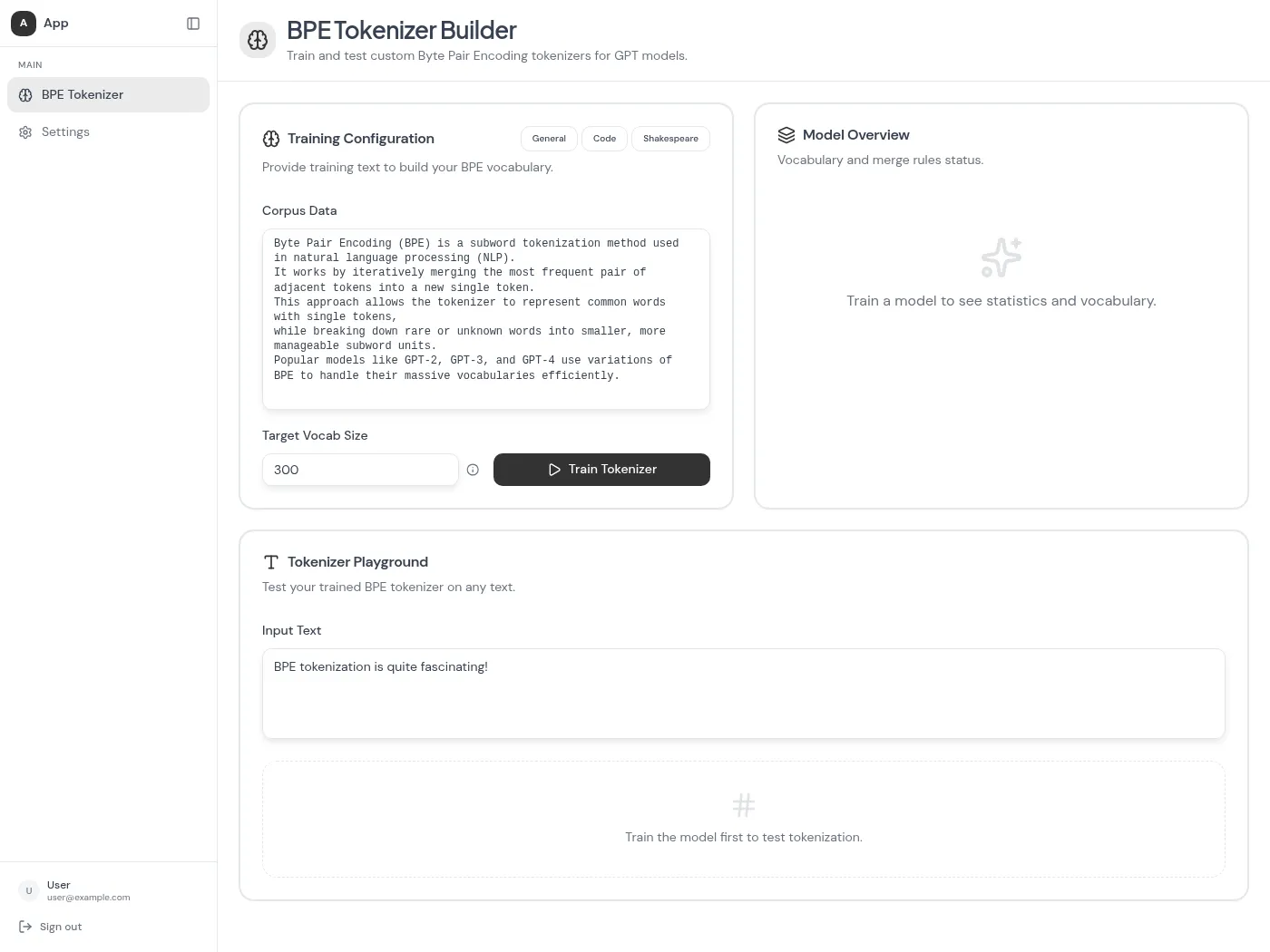 BPE Tokenizer Builder