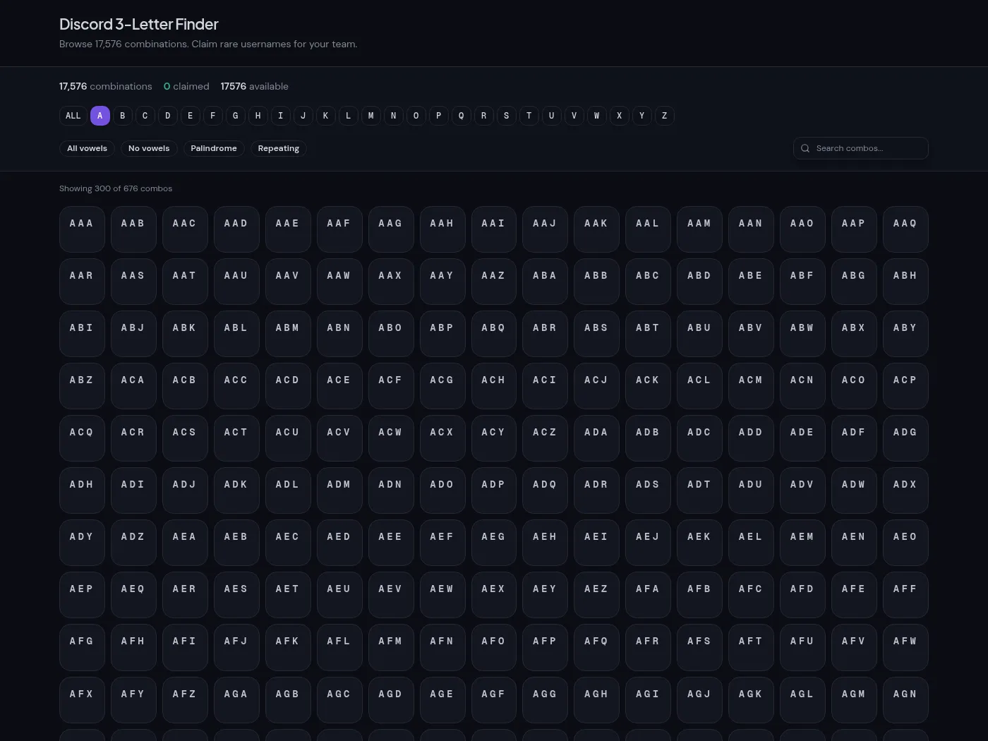 Discord 3-Letter Finder