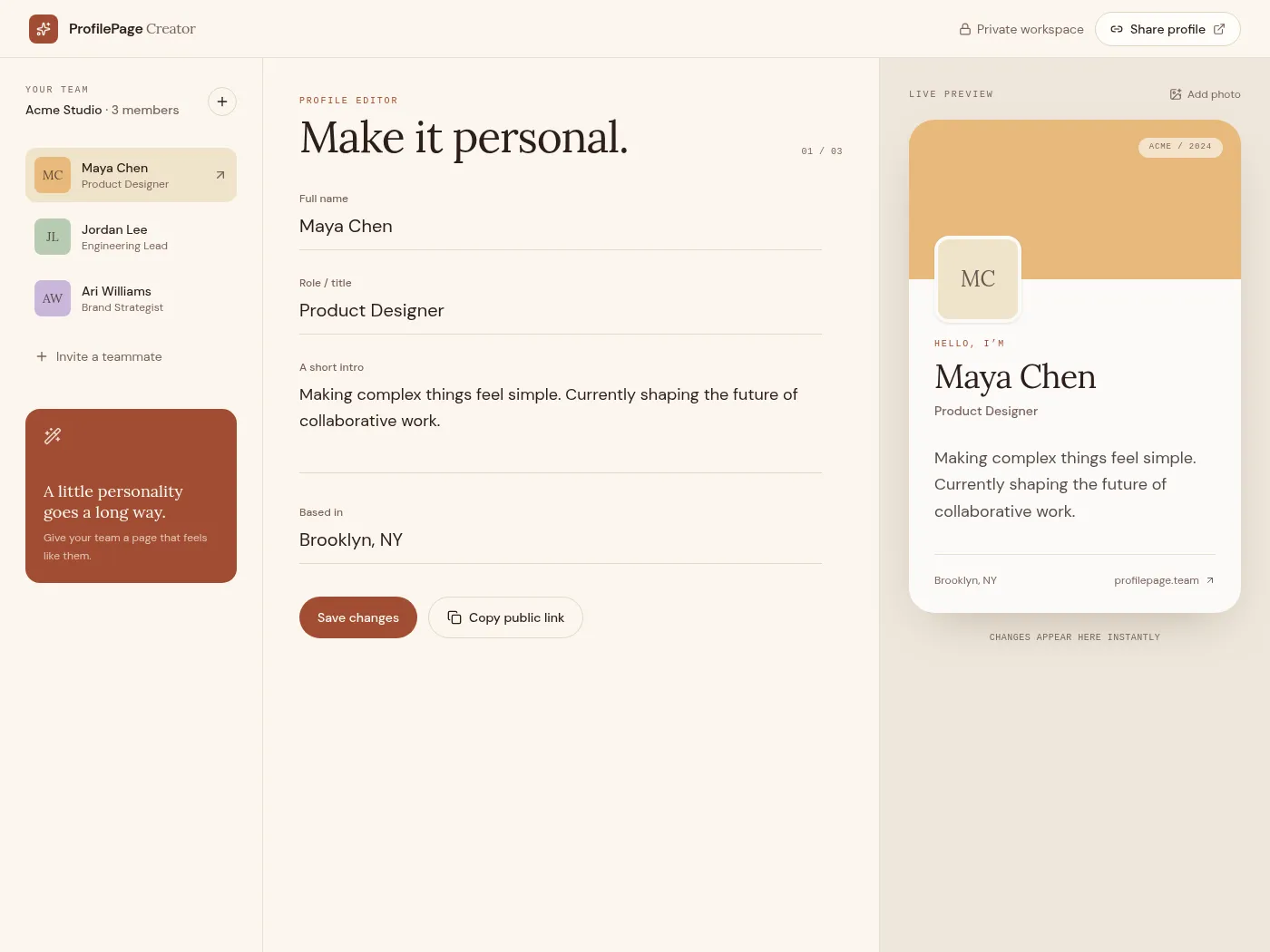ProfilePage Creator