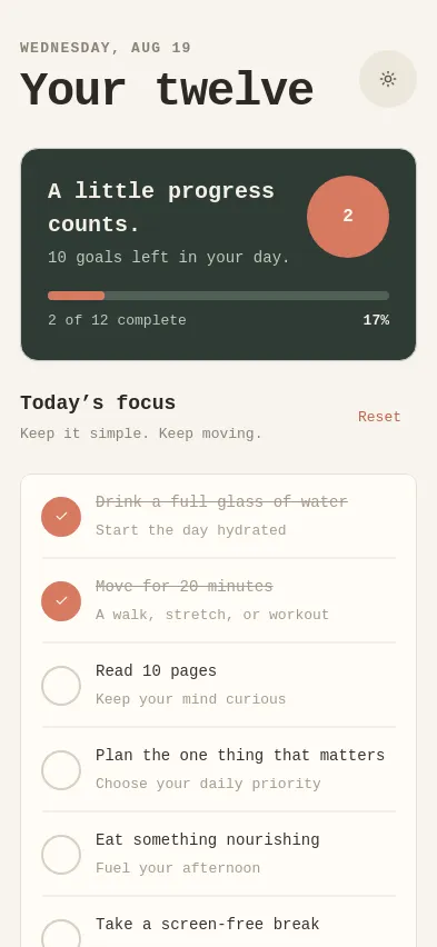 Twelve Quick Tasks