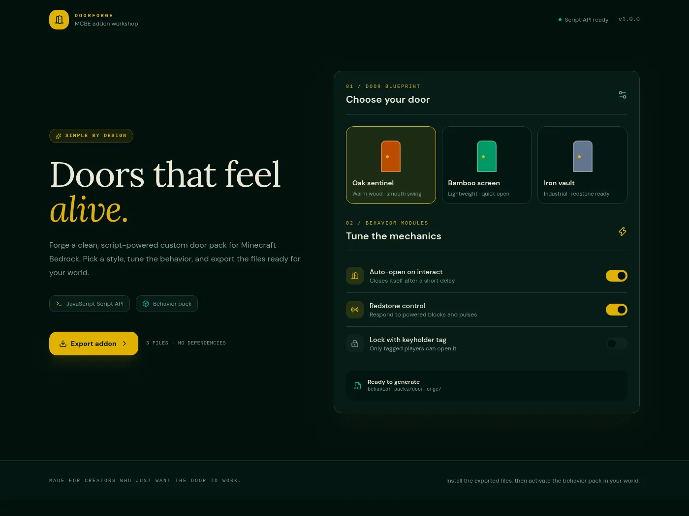 Simple Doors Addon MCBE