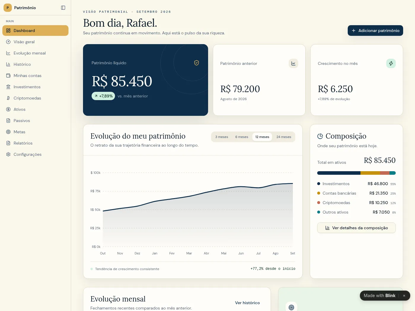 Patrimônio Evolution Dashboard