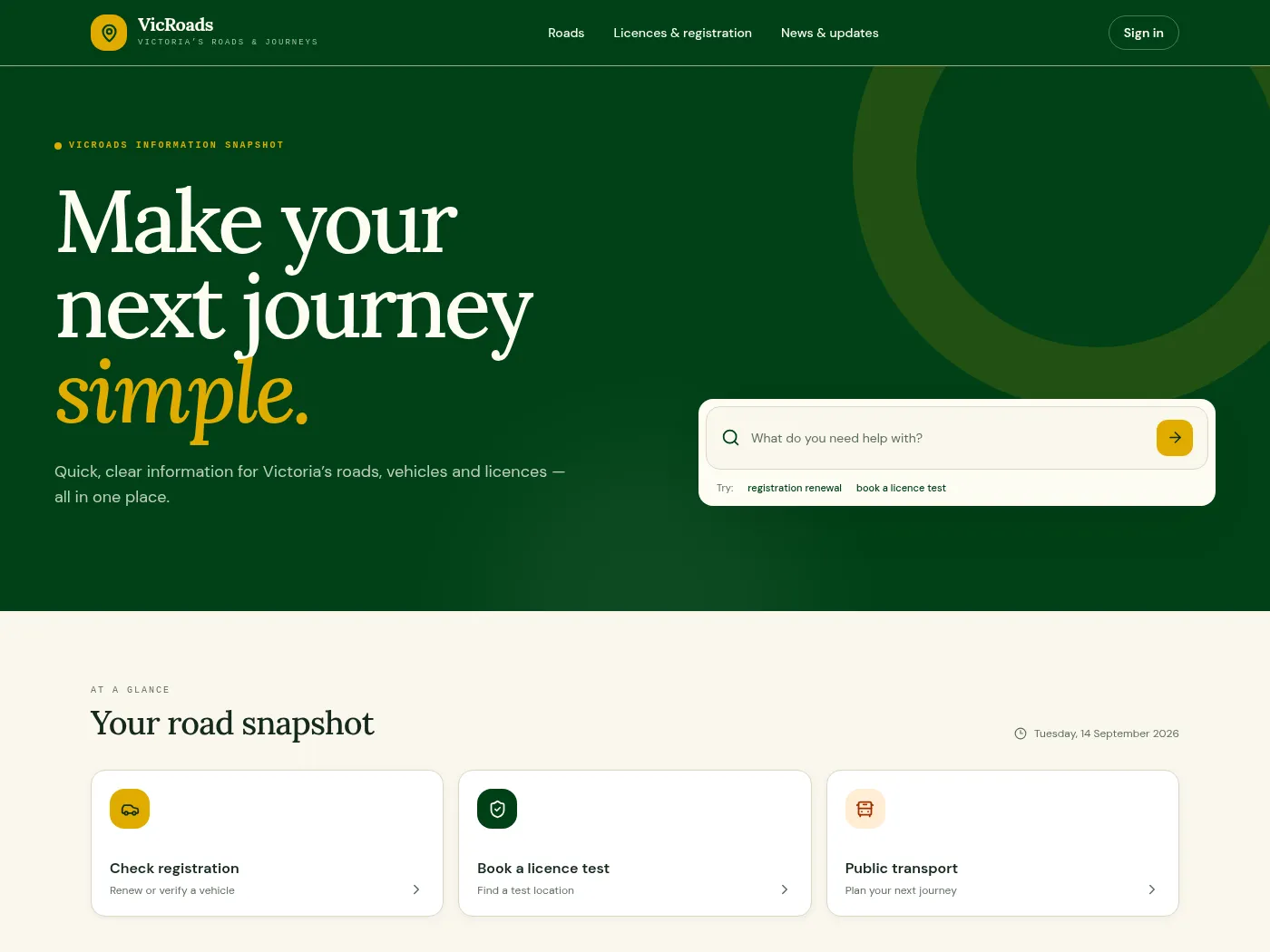VicRoads Info Snapshot