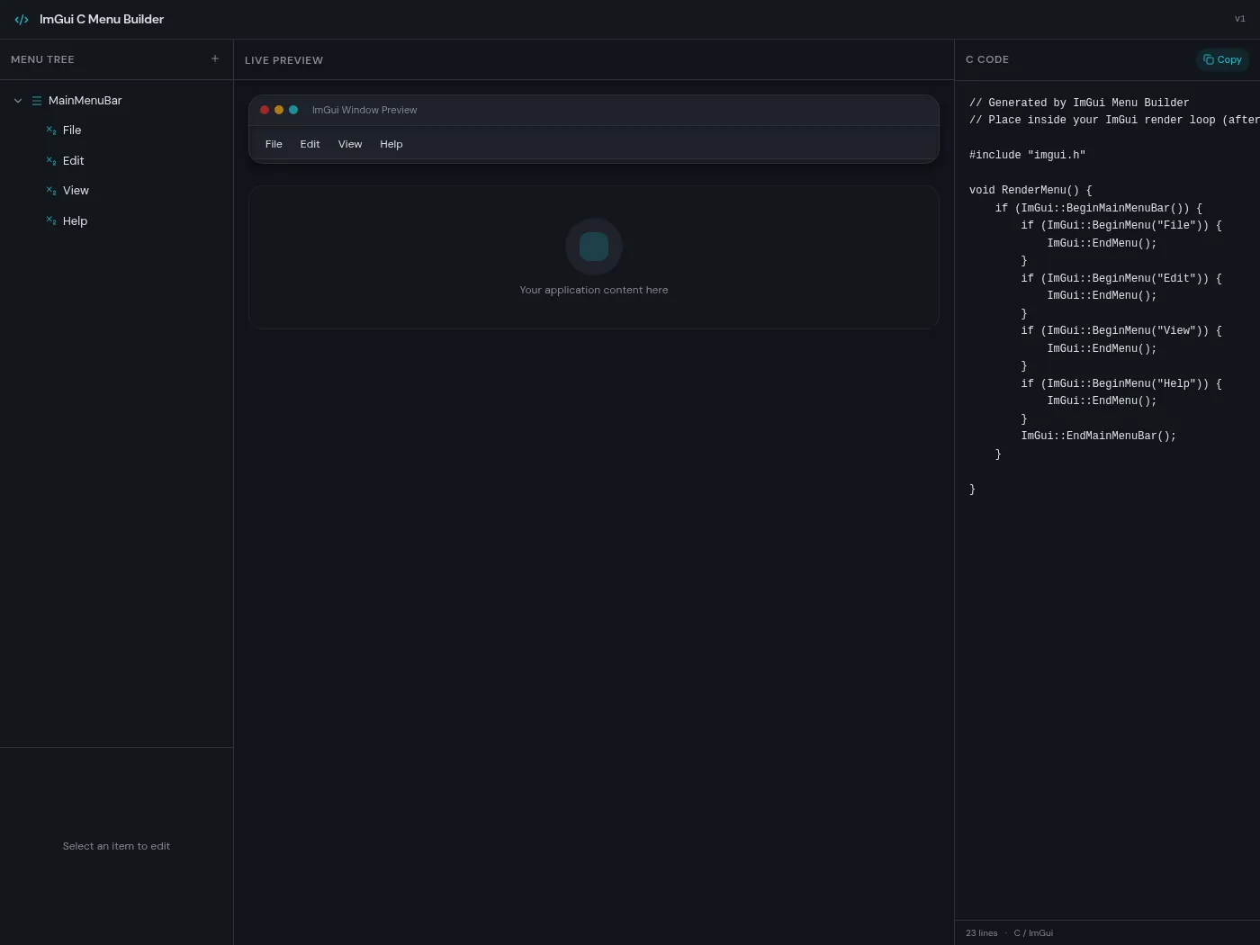 ImGui C Menu Builder