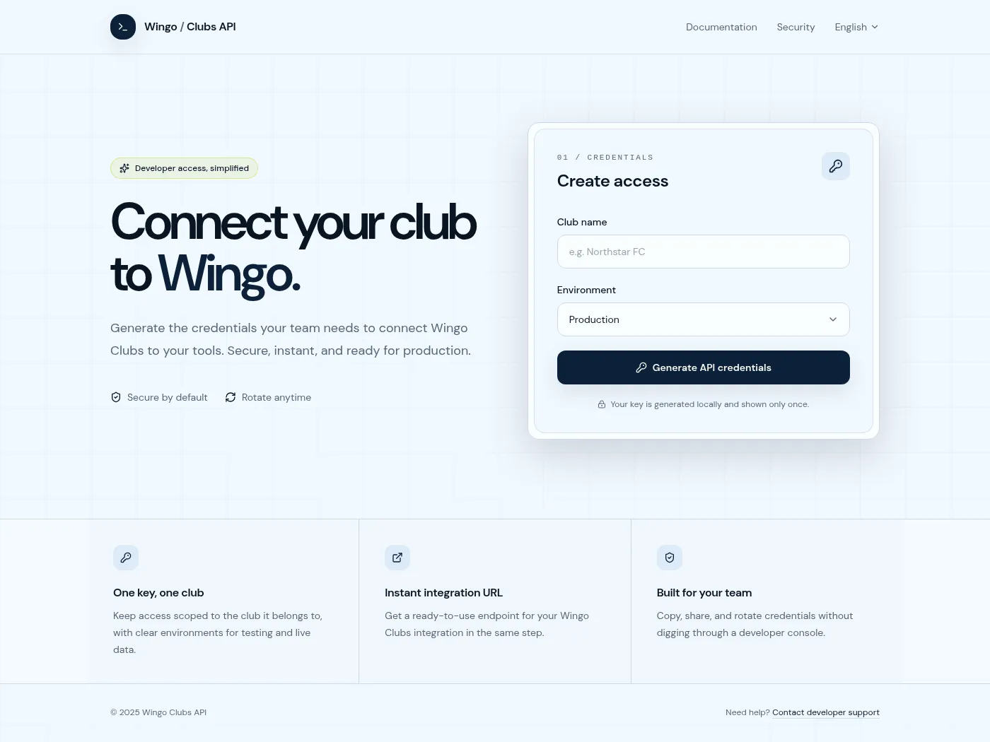 Wingo API Key Portal