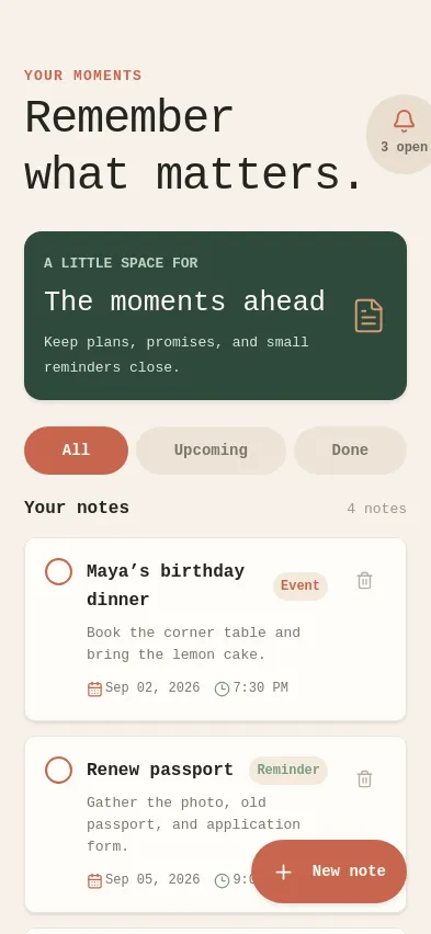 Event Note Reminder