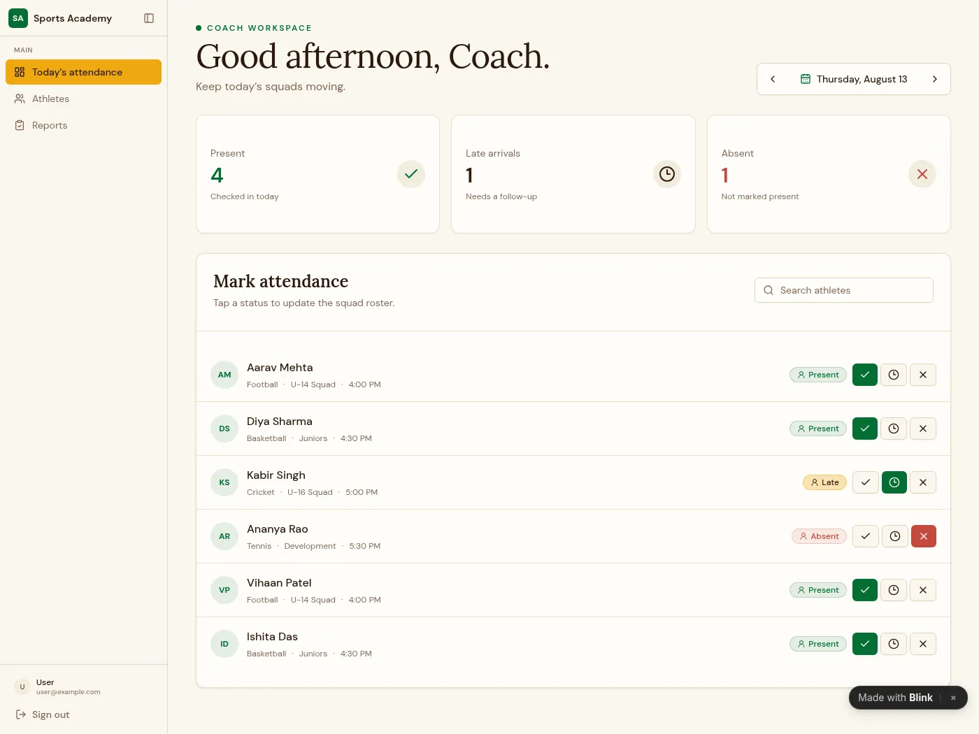 Sports Academy Attendance