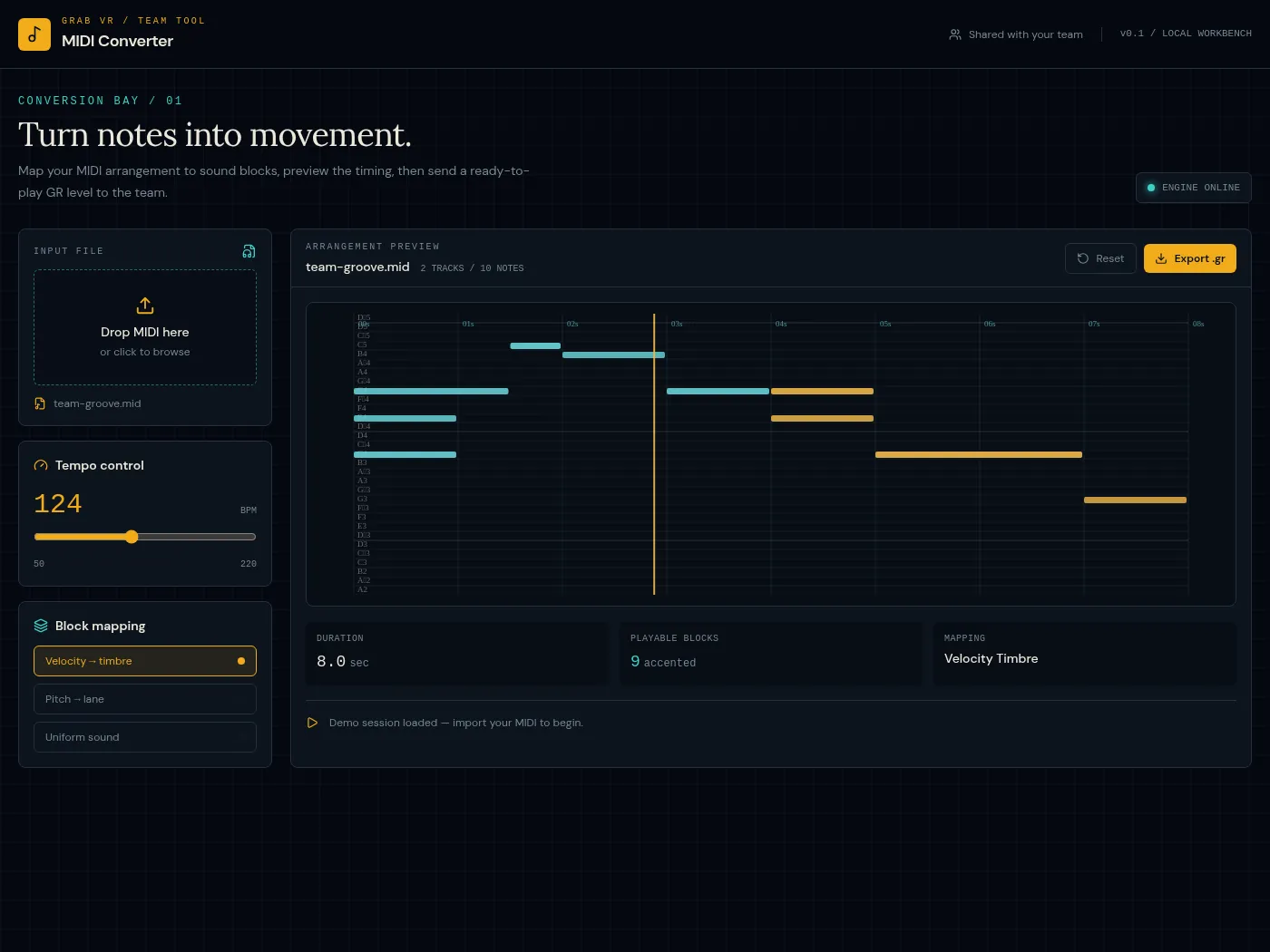 GRAB VR MIDI Converter