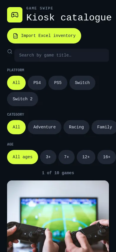 Game Swipe Kiosk